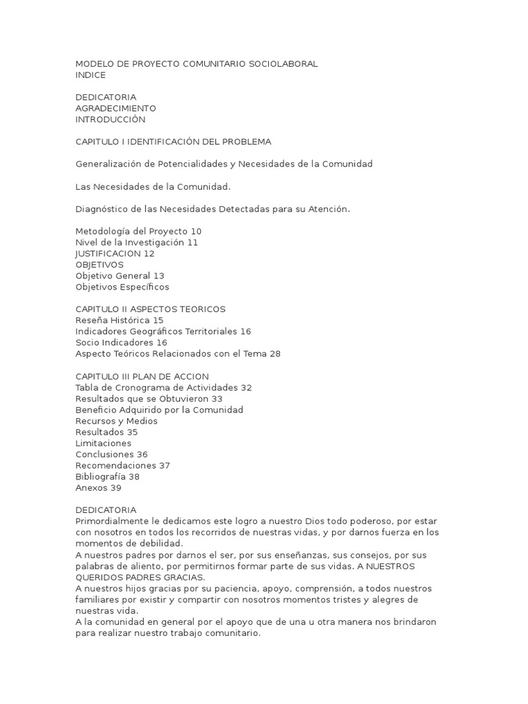 Modelo de Proyecto Comunitario Sociolaboral | PDF | Cuestionario ...