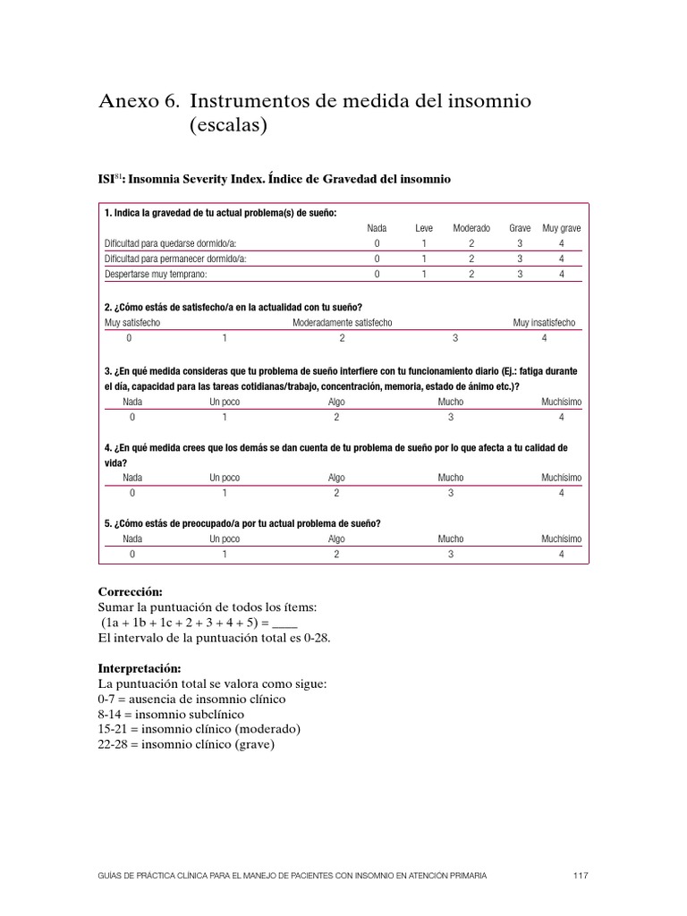 Instrumentos de medida del insomnio: escalas ISI y PSQI para evaluar la ... Instrumentos de medida del insomnio: escalas ISI y PSQI para evaluar la ...