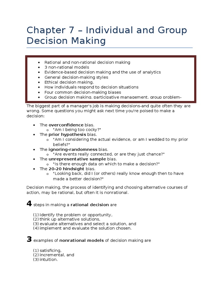 MNO Chapter 07 - Individual and Group Decision Making | PDF ...