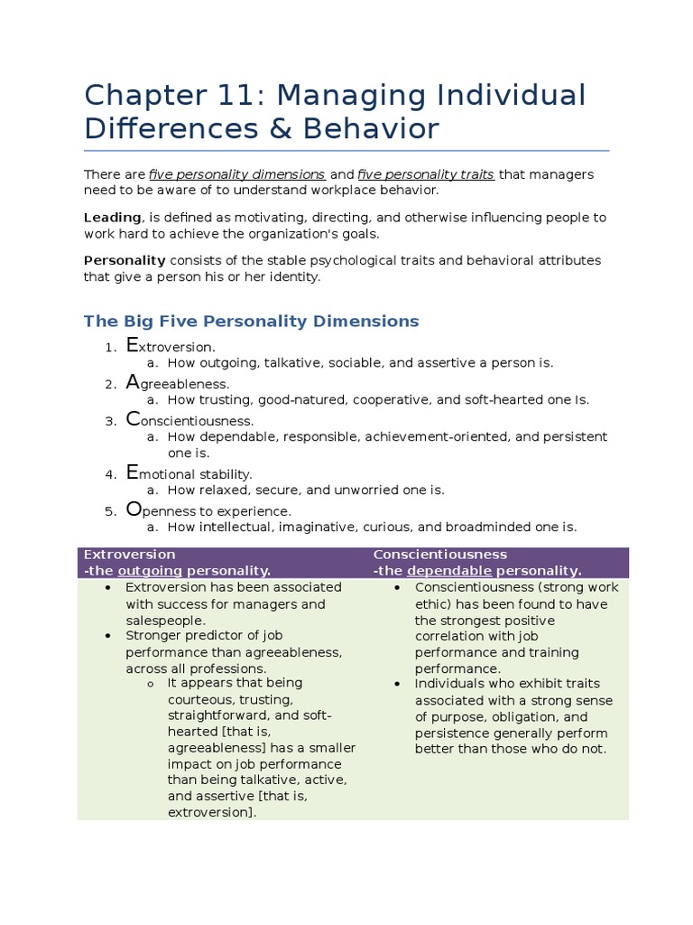 MNO Chapter 11 - Managing Individual Differences & Behavior | PDF | Stress (Biology) | Attitude ...