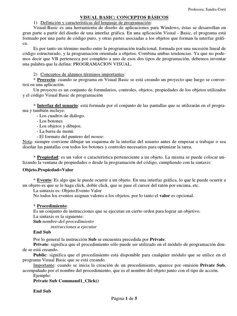 Conceptos Basicos de Visual Basic | Descargar gratis PDF | Ventana (informática) | Básico