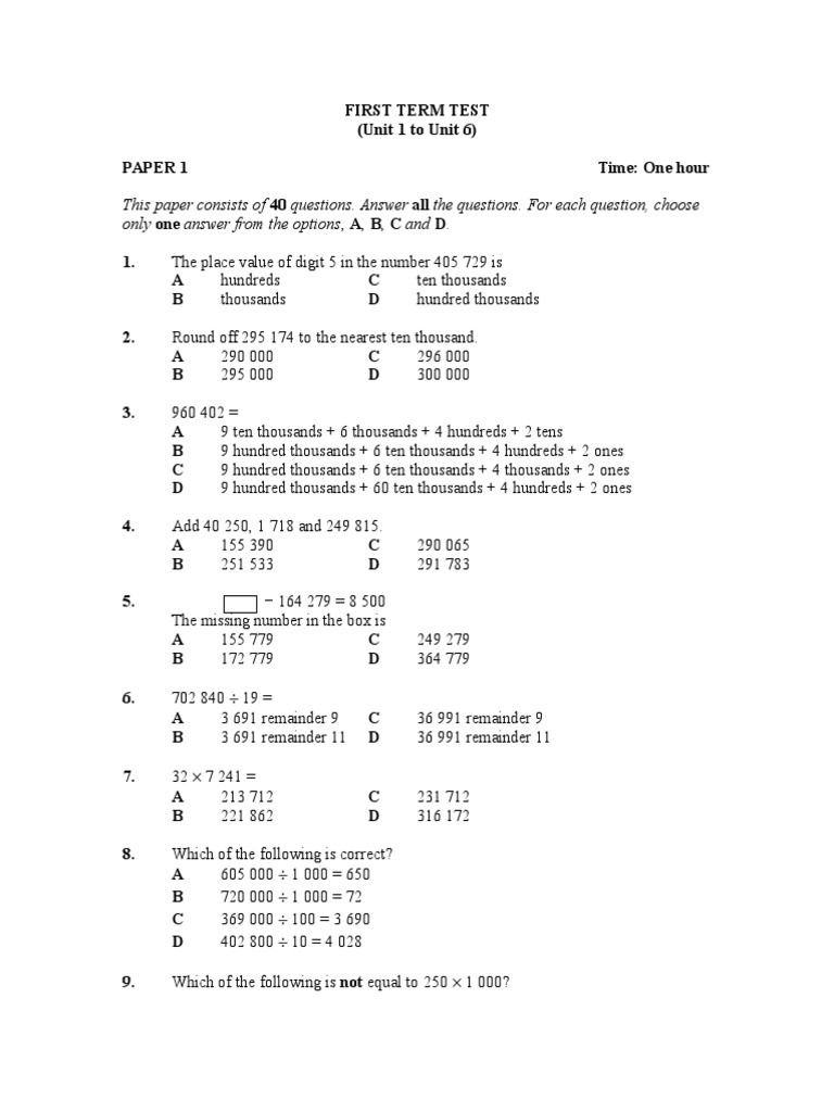 This Paper Consists of 40 Questions. Answer All The Questions. For Each ...