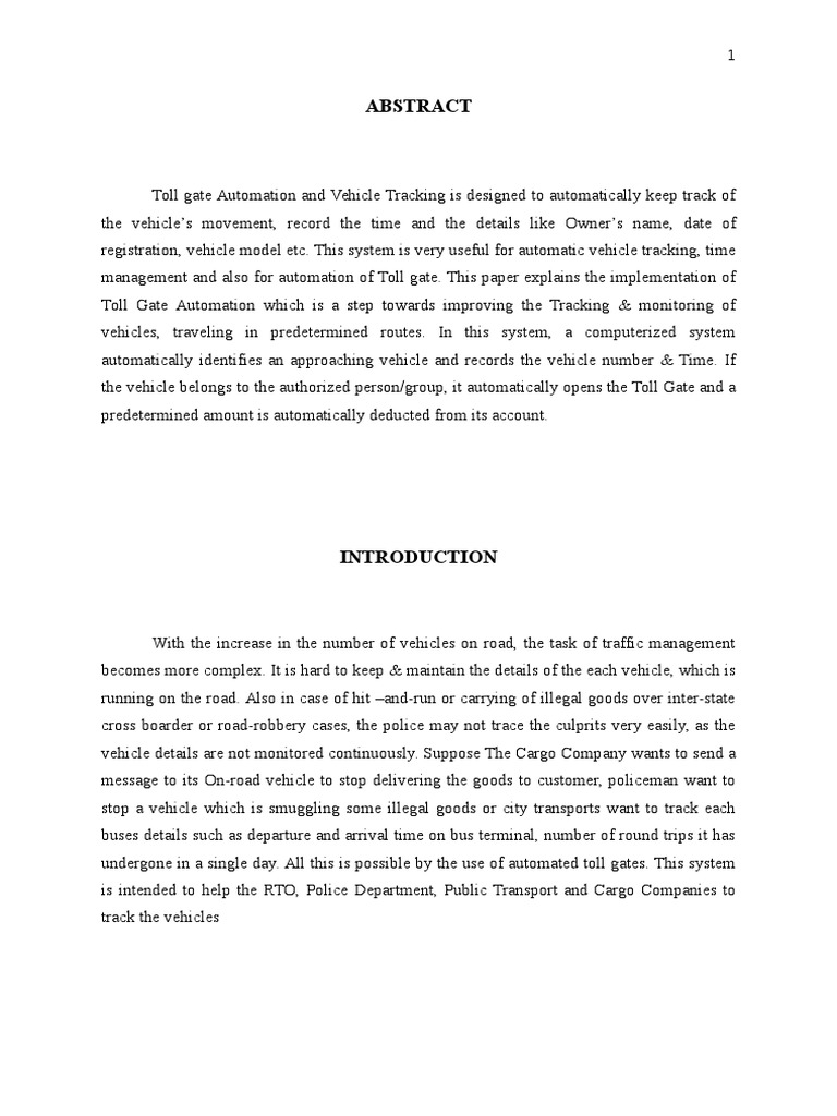 Abstract - Toll Gate Management System | PDF | Toll Road | Smart Card