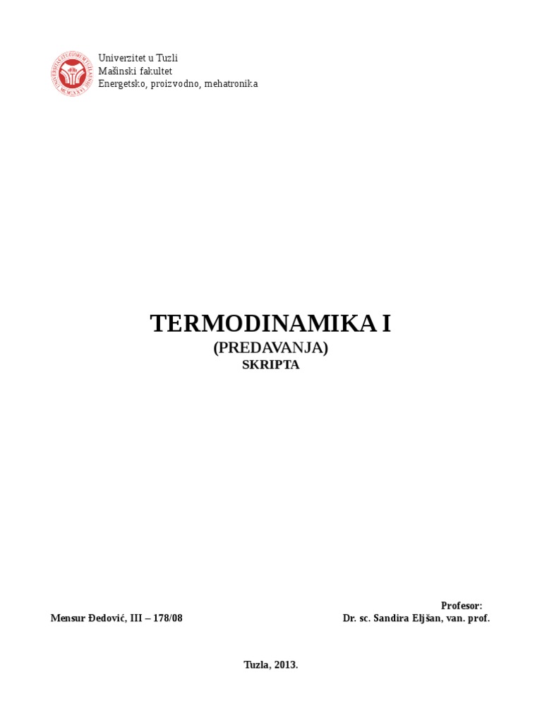 Termodinamika I - Predavanja | PDF