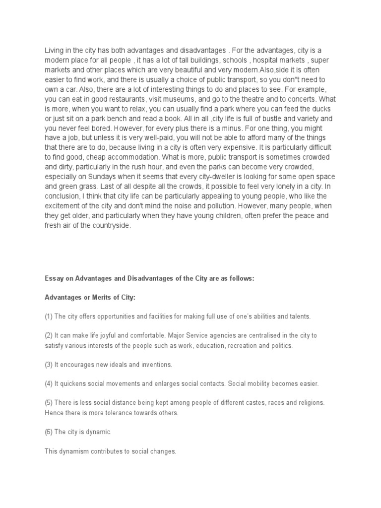 Living in The City Has Both Advantages and Disadvantages | PDF ...