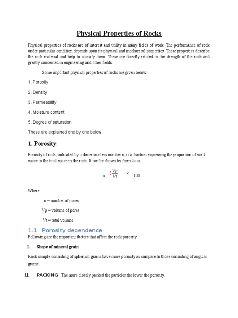 Key Physical Properties of Rocks | PDF | Porosity | Density