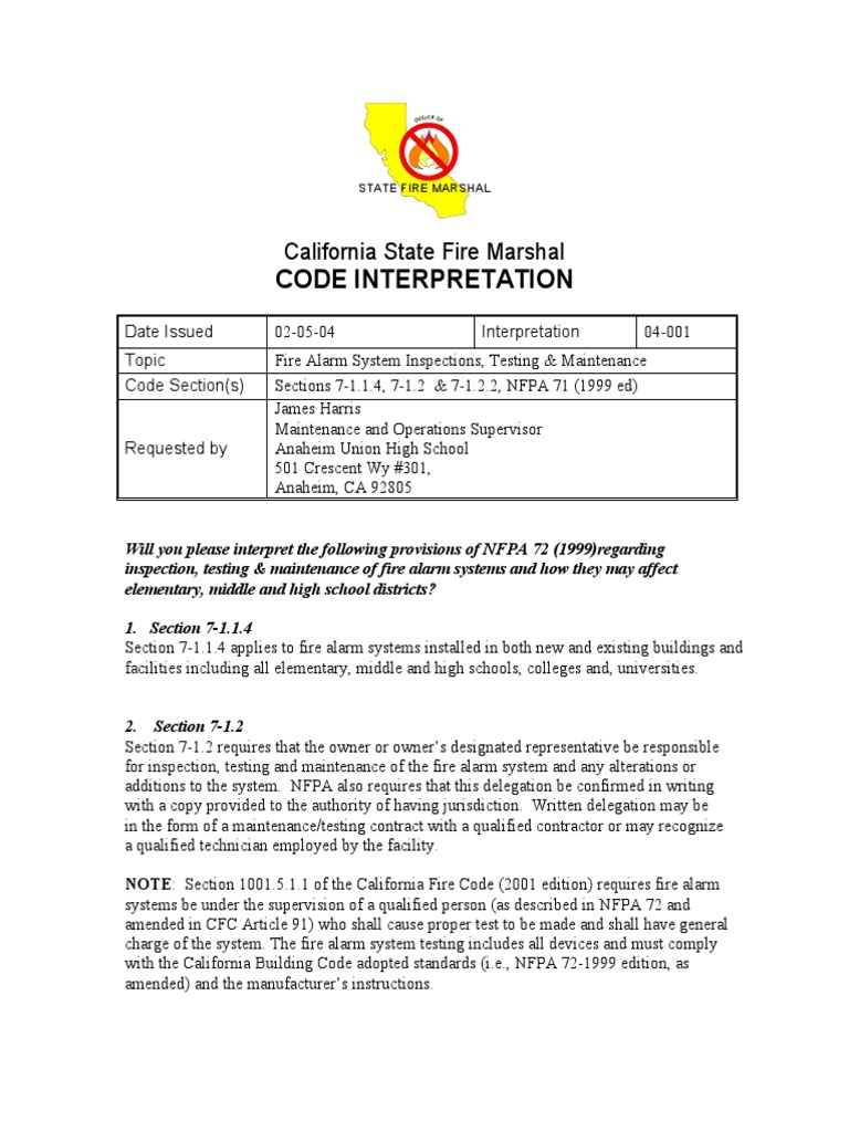 California State Fire Marshal CODE INTERPRETATION | PDF | Safety ...