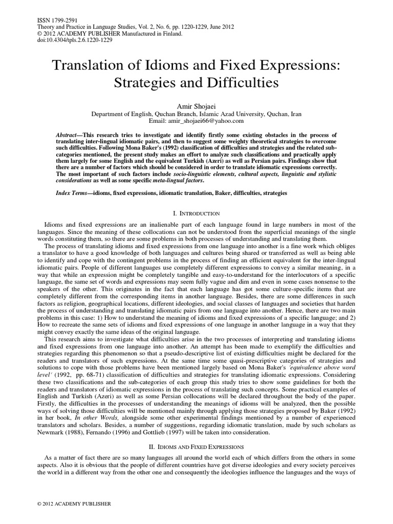 Translation of Idioms and Fixed Expressions | PDF | Idiom | Translations