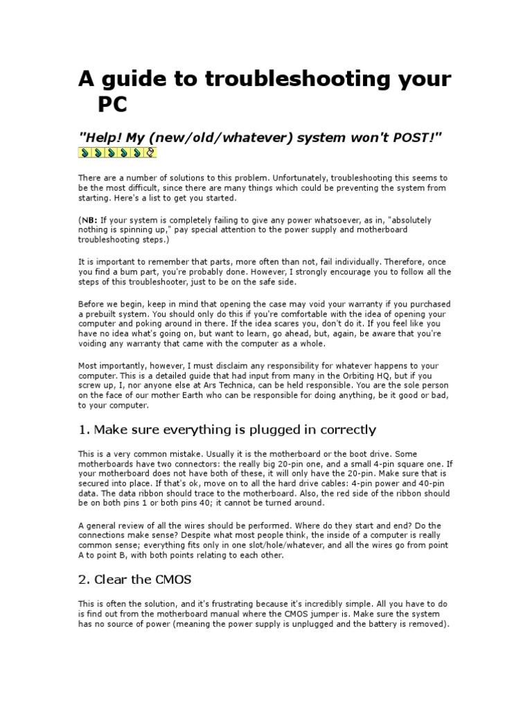 Troubleshooting PC Power Issues Guide | PDF
