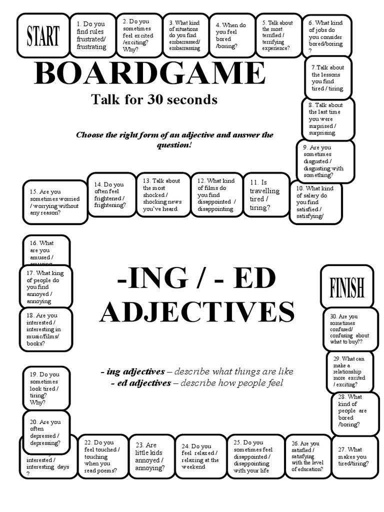 Ed/Ing Adjectives Speaking Game | PDF | Language Arts & Discipline