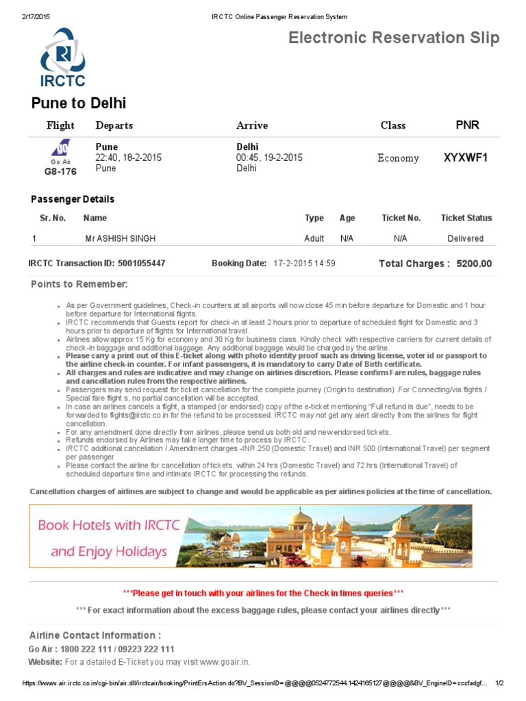 IRCTC Online Passenger Reservation System | Airlines | Ticket ...