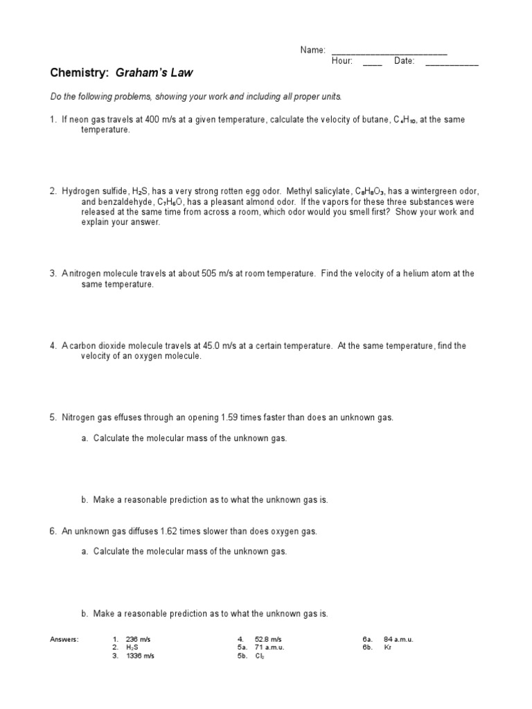 Grahams Law Key | PDF | Gases | Molecules