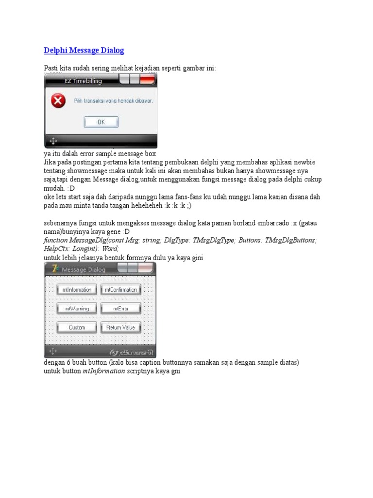 Belajar Delphi Message Dialog | PDF