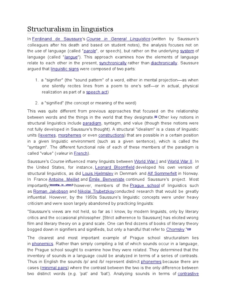 An Overview of Structuralism in Linguistics and its Application to ...