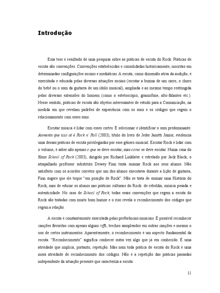 Tese - Rock, Experiência Estética | PDF | Experimento | Estética