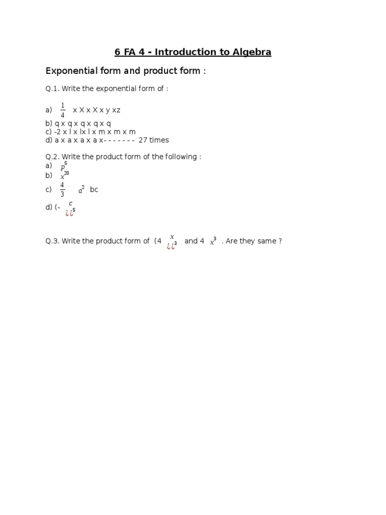 Class 6 Introduction To Algebra, Worksheet 4 | PDF