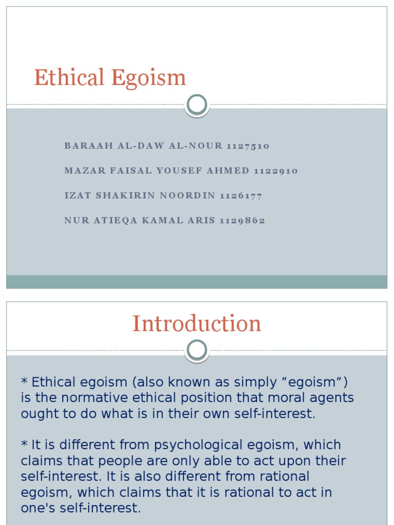 Ethical Egoism | Individualism | Propositional Attitudes