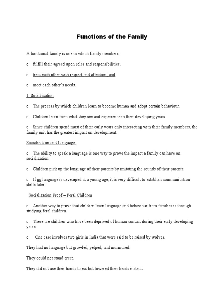 Functions of The Family | PDF | Socialization | Family