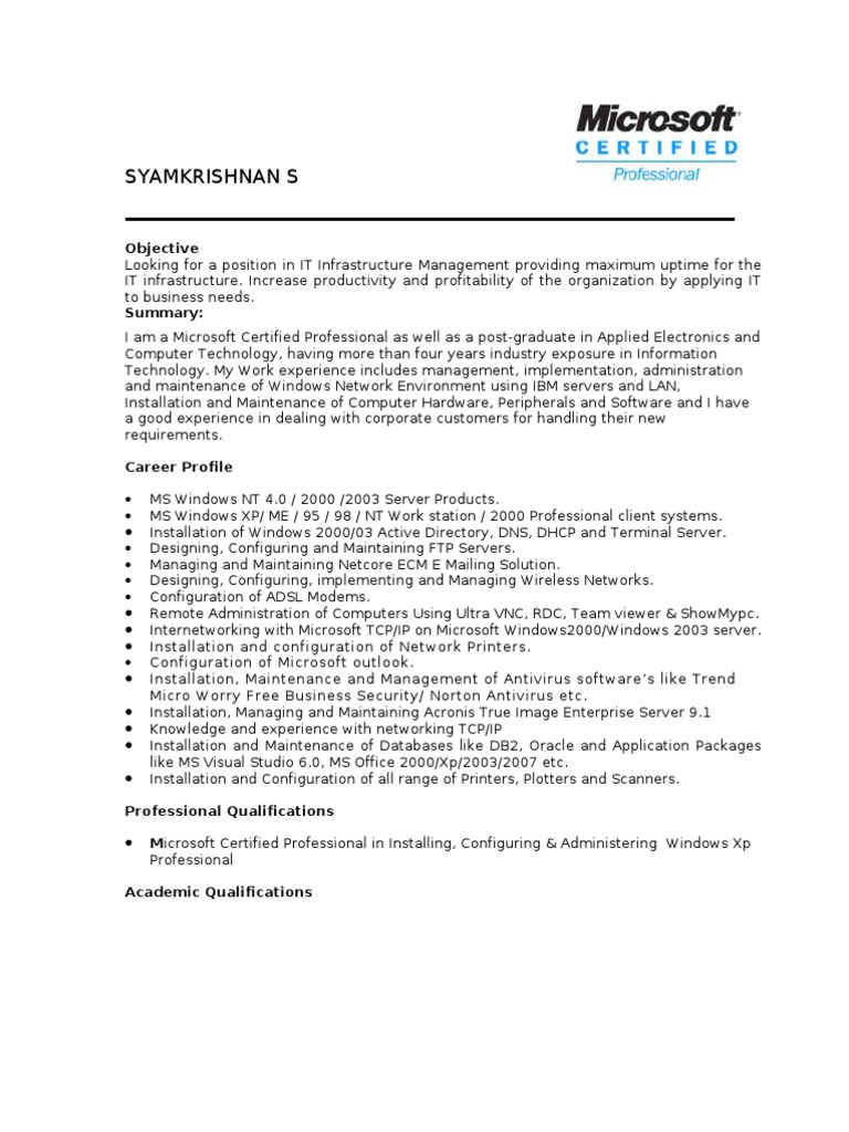 Syam Krishnan S | PDF | Windows Server 2003 | Microsoft Windows