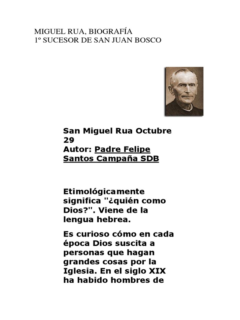 Miguel Rua | Descargar gratis PDF | católico romano | Educación religiosa