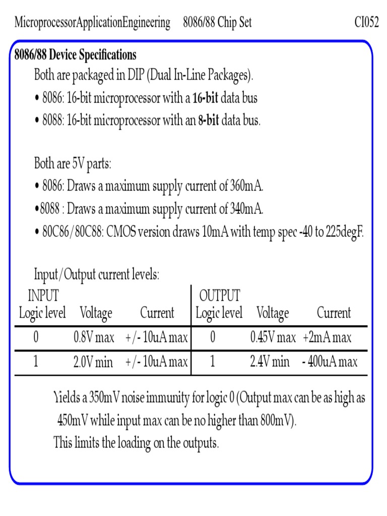 8086/88 Microprocessor Specifications | PDF | Office Equipment | Computer Engineering