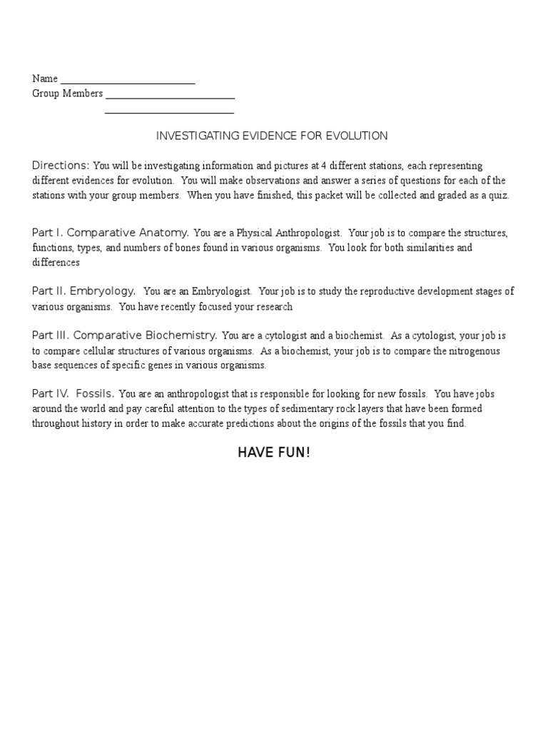 Evidence For Evolution Stations 2015 | PDF | Fossil | Organisms