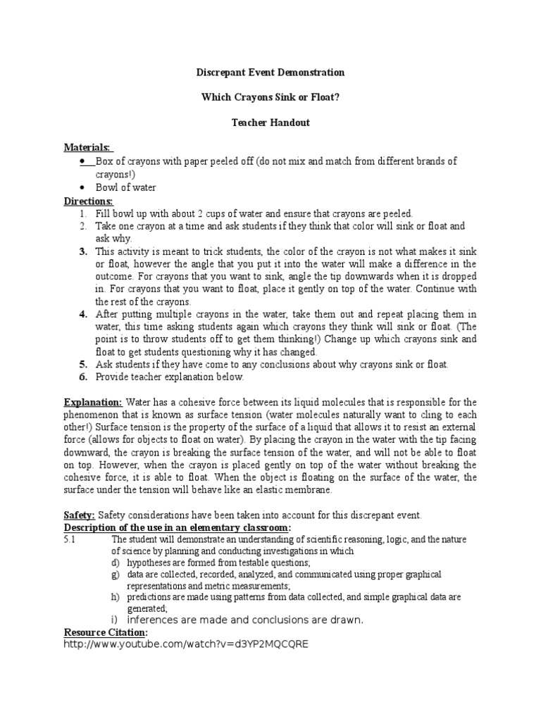Discrepant Event Teacher Handout | PDF | Surface Tension | Liquids