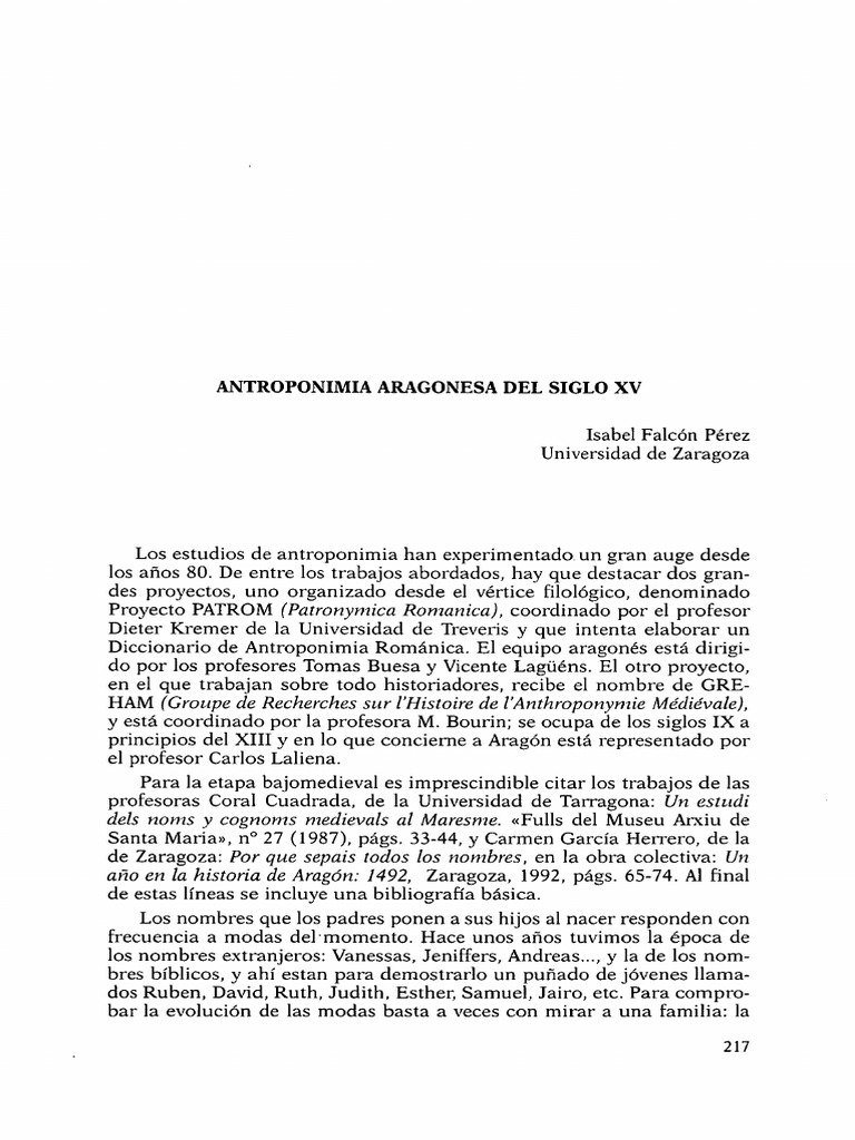Antroponimia Aragonesa Del Siglo XV | PDF | Bautismo | Apellido