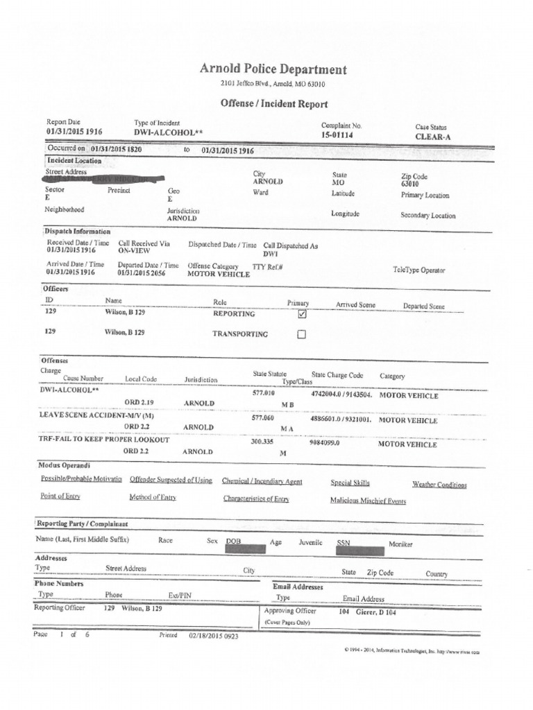 Critchlow Arnold DWI Police Report | PDF