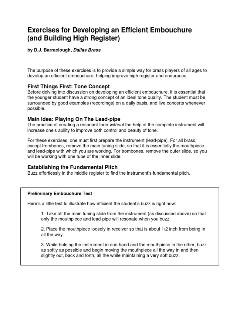 Embouchure Exercises for Brass Players | PDF | Brass Instruments ...