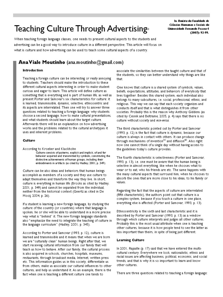 Teaching Culture Through Advertising | PDF | Cross Cultural ...