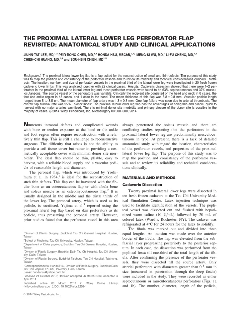 The Proximal Lateral Lower Leg Perforator Flap Revisited: Anatomical ...