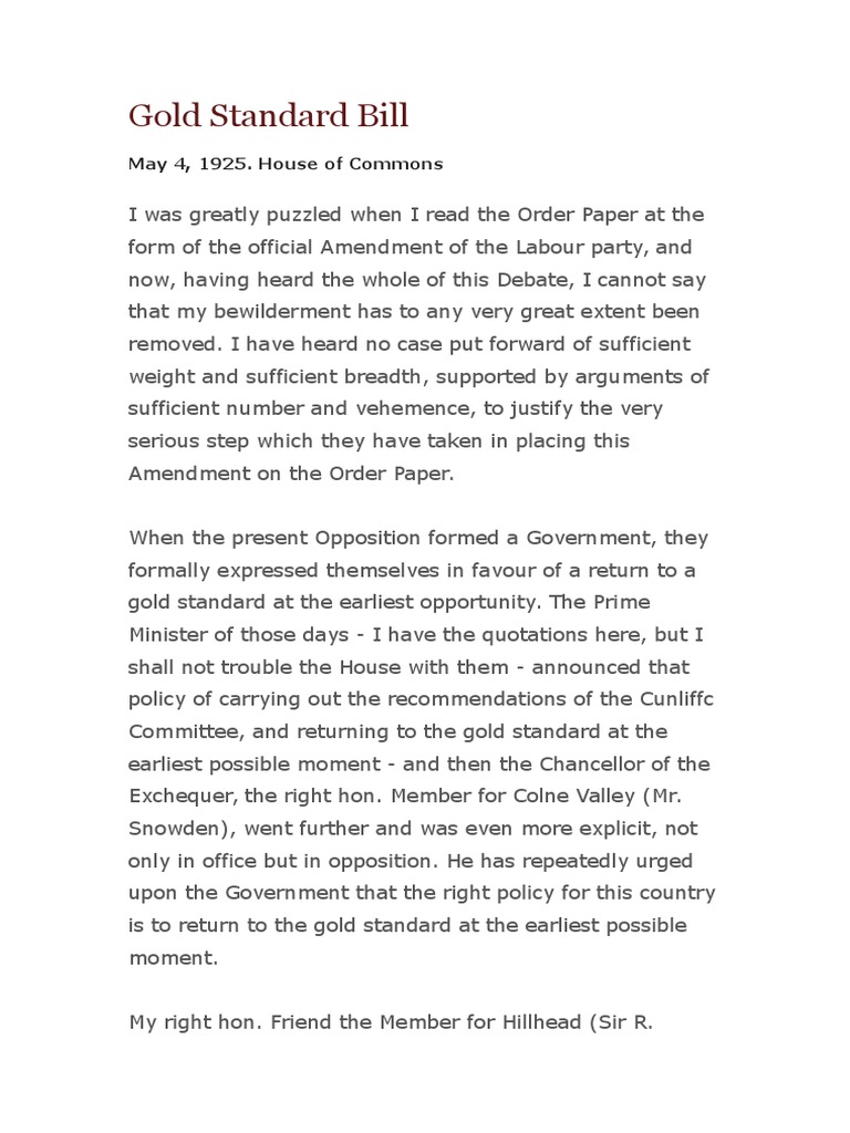 Gold Standard Bill | PDF | Pound Sterling | Gold Standard