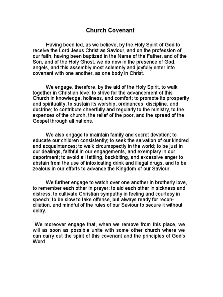 Church Covenant Agreement and Commitments | PDF | Lifestyle