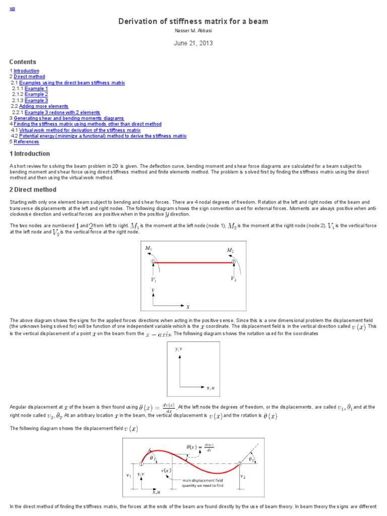 Derivation of Stiffness Matrix for a Beam | Bending | Stiffness