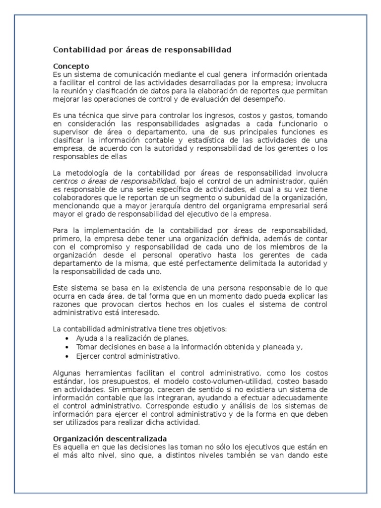 Contabilidad Por Áreas de Responsabilidad | PDF | Presupuesto ...