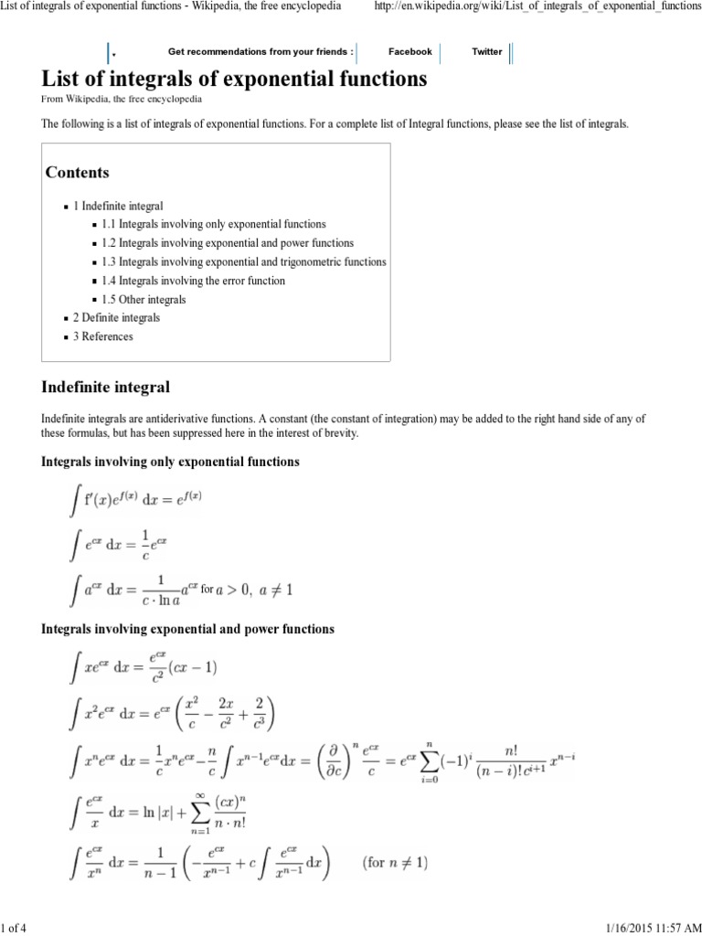 List of Integrals of Exponential Functions - Wikipedia, The Free ...