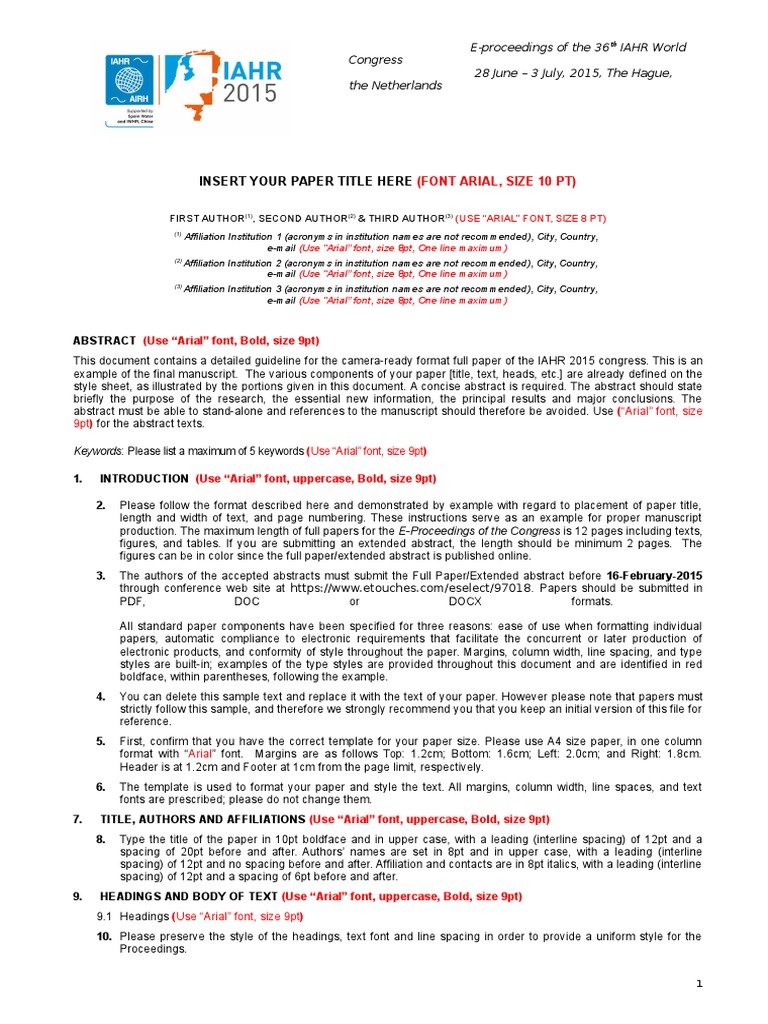 IAHR Full Paper Extended Abstract Template | PDF | Typefaces | Arial