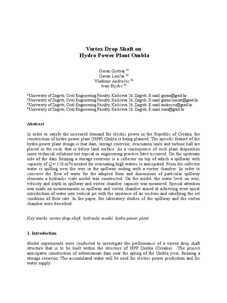 Vortex Drop Shaft | PDF | Spillway | Vortices