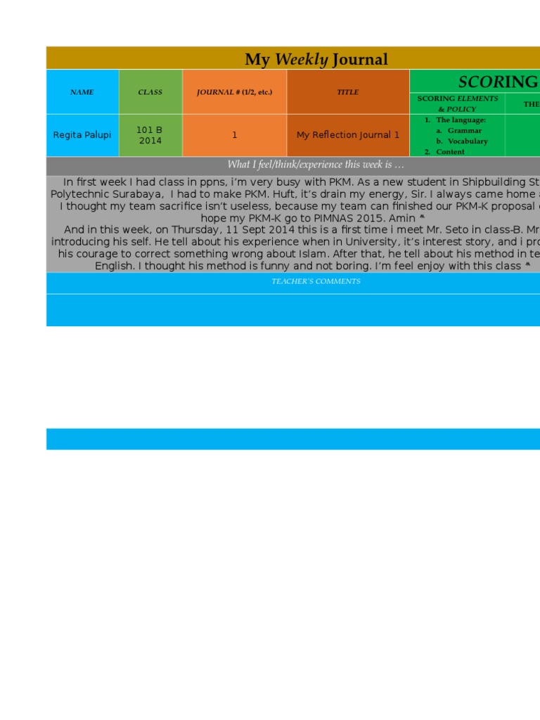 Weekly Journal Reflection 1 | PDF | Language Arts & Discipline | Career ...
