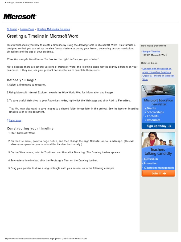 Creating A Timeline in Microsoft Word | PDF | Hyperlink | Microsoft Word