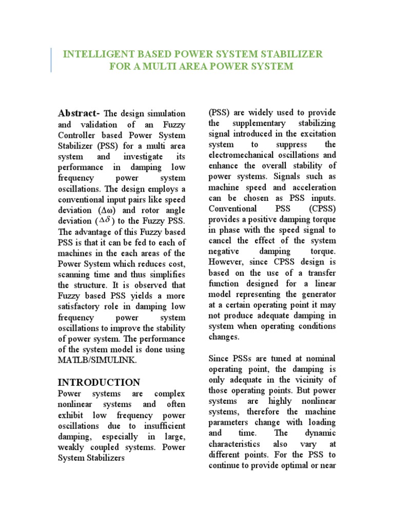 Power System Stabilizer | PDF | Control Theory | Electric Power System