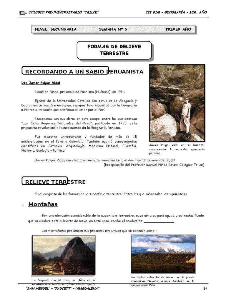 Guía #5 - Formas de Relieve Terrestre | PDF | Desierto | Andes