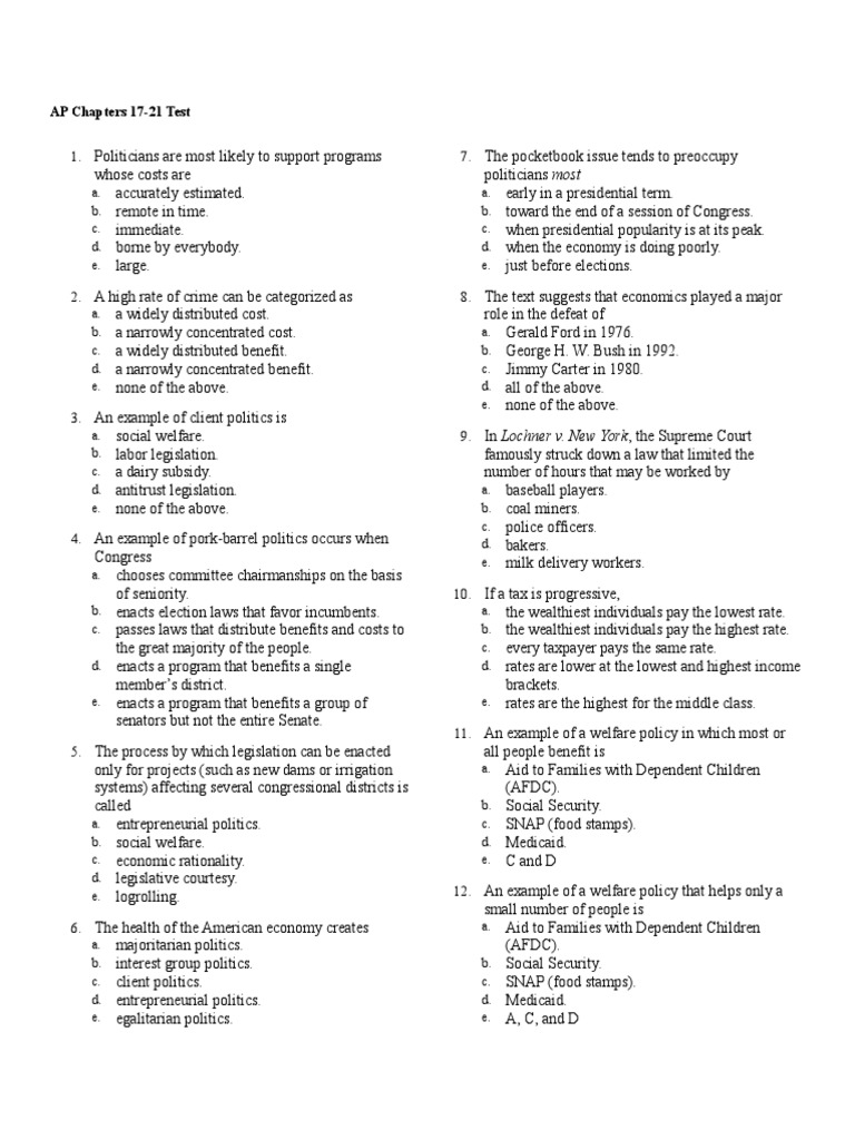 AP Government Test: Chapters 17-21 | PDF | Presidents Of The United ...
