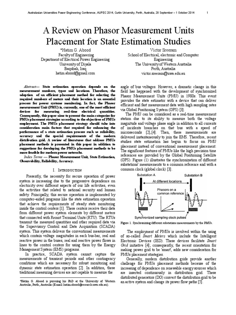 A Review On Phasor Measurement Units Placement For State Estimation Studies | PDF | Mathematical ...