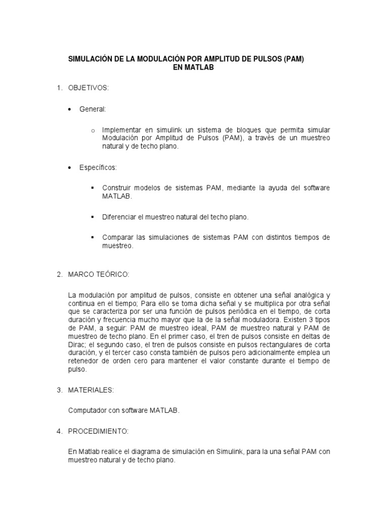 Modulacion PAM Simulink | PDF | Muestreo (procesamiento de señal) | Matlab