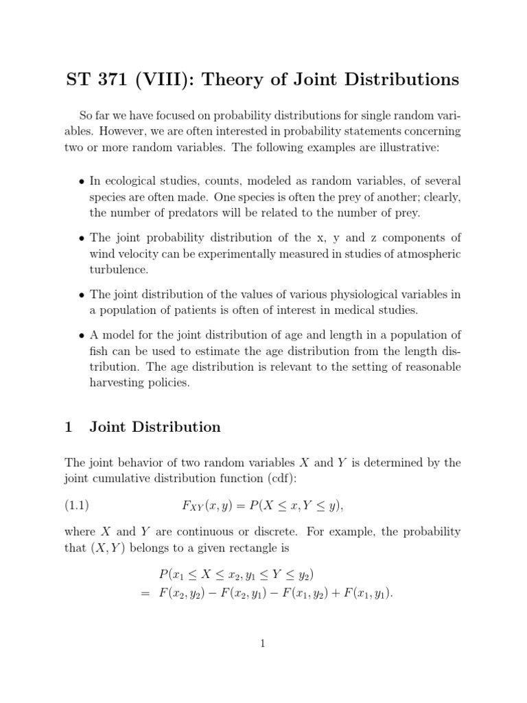 Joint Distributions of Random Variables | PDF | Covariance | Correlation And Dependence