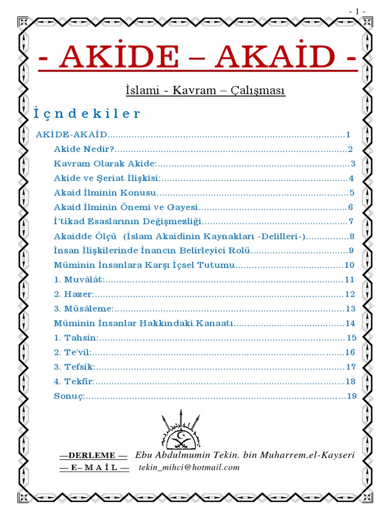 AKİDE - AKAİD - KAVRAM ÇALIŞMASI Ebu Abdulmumin Tekin Mıhçı PDF | PDF