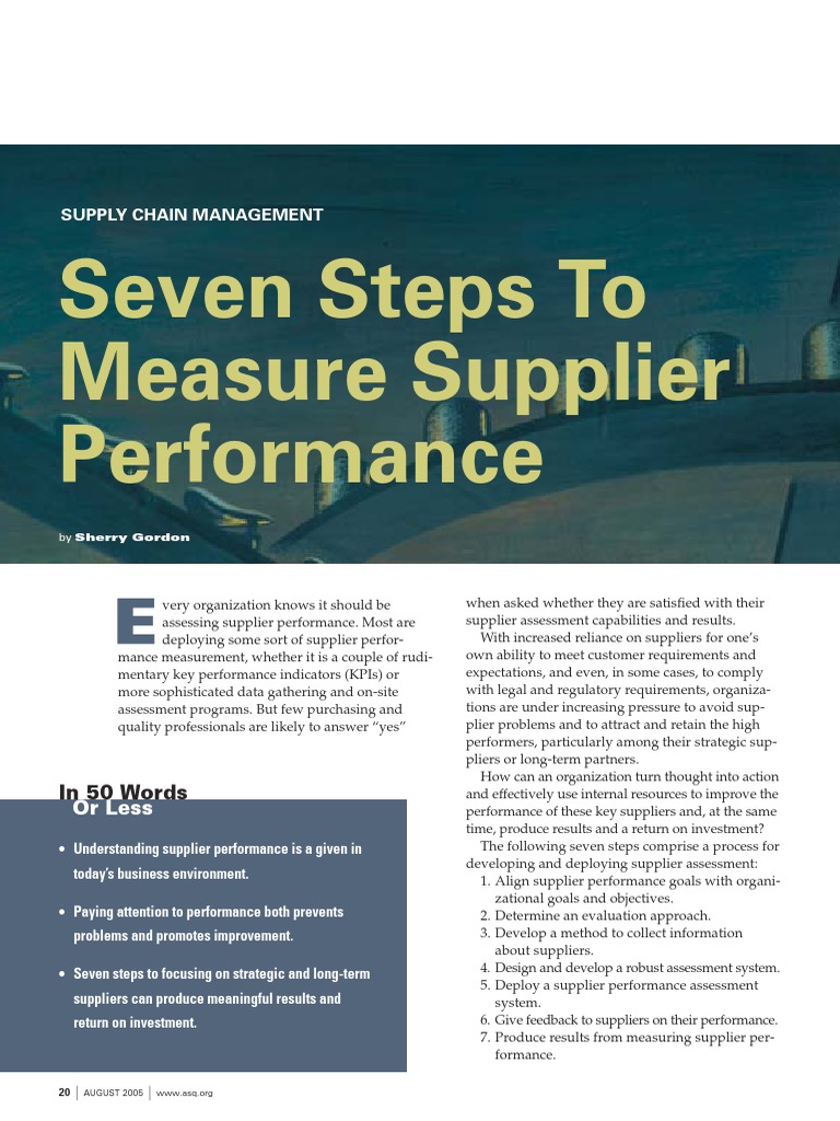 Measuring Supplier Performance: A Seven Step Process for Developing and ...