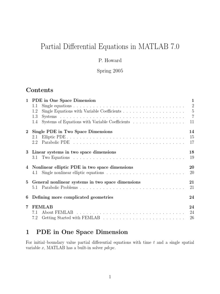 Partial Differential Equations in MATLAB 7.0 | PDF | Partial ...
